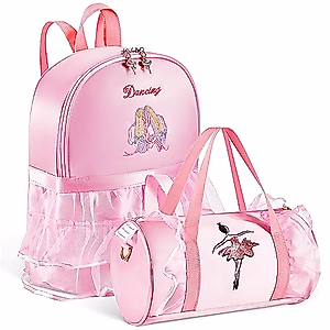 2 PCS Cute Ballet Dance Bag Princess Backpack Shoulder Bag and Tutu Dress Bag for Girls (Pink)