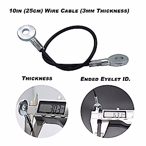 Bytiyar 10 pcs 10 inch (25cm) 3mm Thickness Galvanized Steel Wire Cable Eyelets Ended Short Rope Lanyard Safety Tether Chain Lock with Vinyl Coated Cover Black