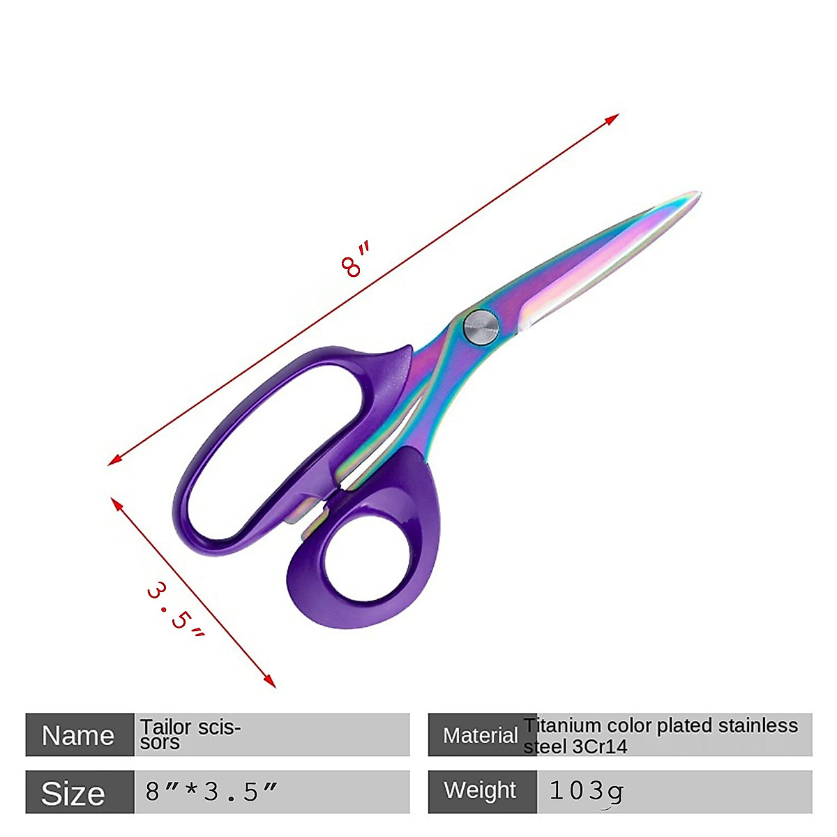 SIRMEDAL Rust-proof Titanium Coated Stainless Steel Multipurpose 8” Rainbow&Purple Scissors Fabric Textile Dressmaking Craft Office Home Daily Use