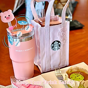 Amreich Cute Pig Straw Cover Cap for Stanley Cup, 4 PCs Pink Straw Toppers Dust-proof Silicone Straw Cover for Water Bottle 30 40 Oz Tumblers Accessories for Home Office Use