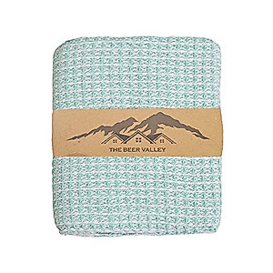 Farmhouse Throws Blanket in Two Tone Honeycomb,Picnic,Camping, Beach,Throws for Couch,Everyday Use, Cotton Throw Blanket with Super Soft and Excellent Handfeel 50 x 60 -Aqua White