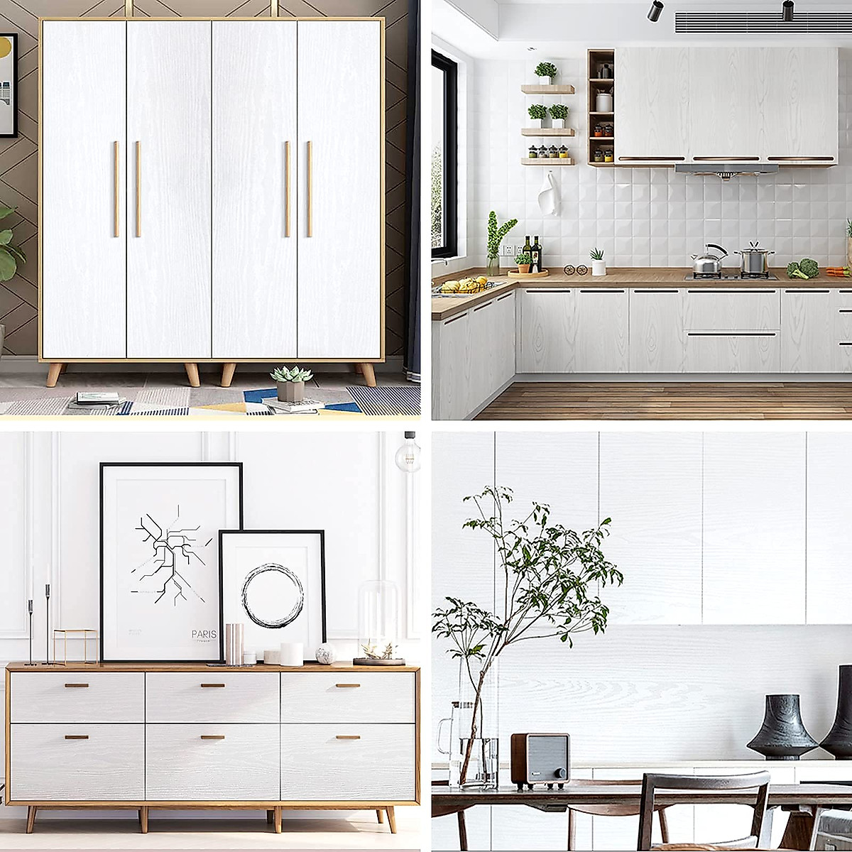 Arthome 17''x120'' White Wood Contact Paper Peel and Stick Self-Adhesive Wallpaper,Decorative Vinyl Film for Countertop Cabinets Furniture Surface and Wall Coverling,Easy to Clean Removable