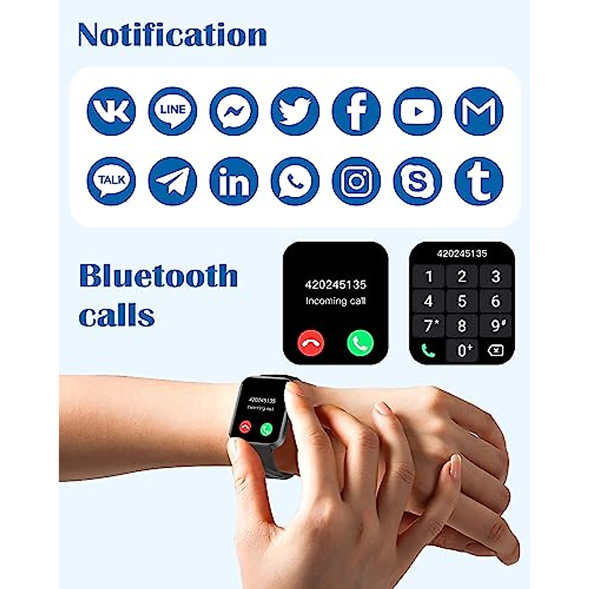 RUIMEN Smart Watches for Men Women (Answer/Make Calls) Compatible with iPhone/Android Phones, 2023 Ver. 1.85" HD Screen Fitness Tracker Heart Rate Monitor 100+ Sports Tracker Watch Waterproof (Black)