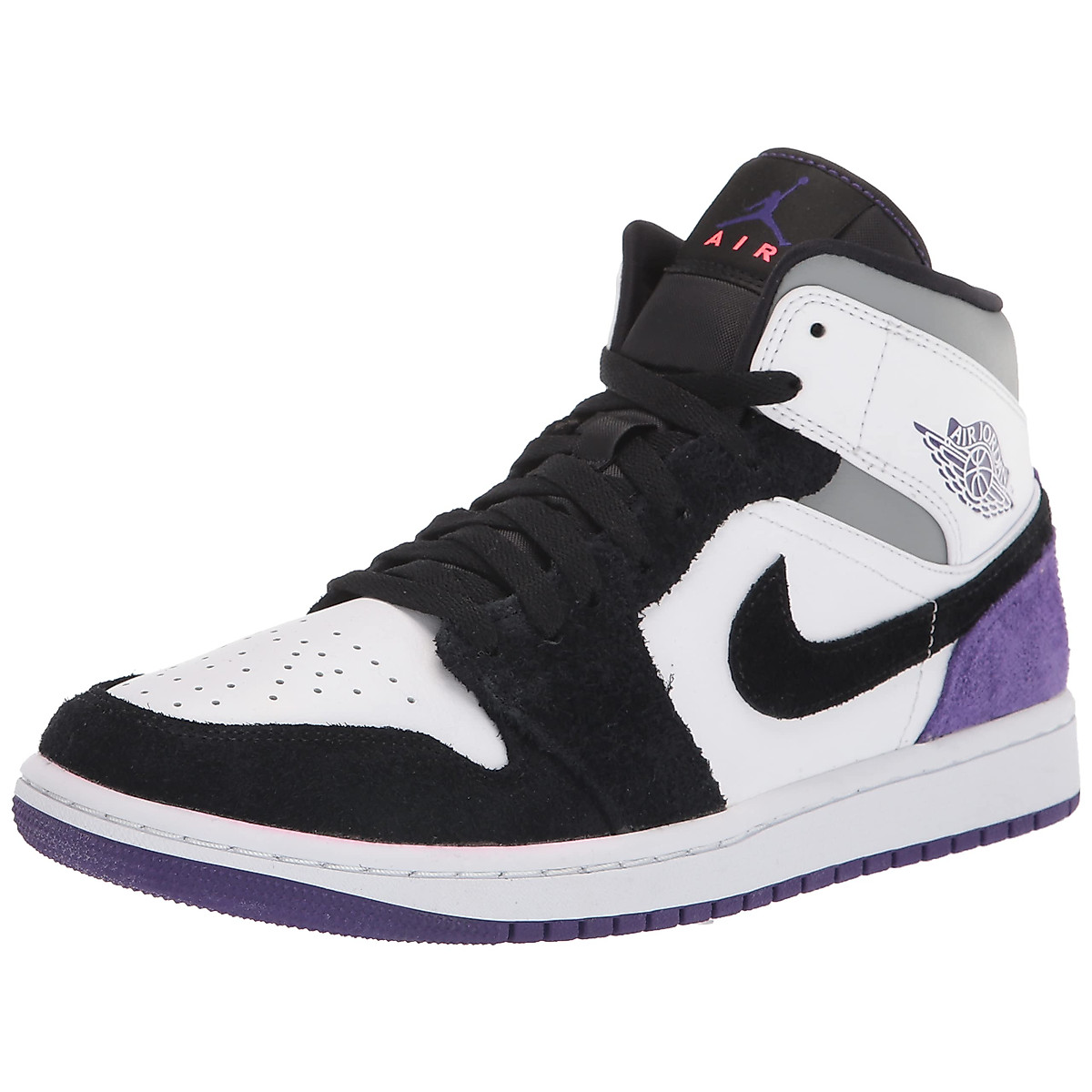 Nike Men's Air Jordan 1 Mid Se Court Purple Suede, White/Court Purple/Black, 8.5