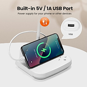 CELYST LED Rechargeable Desk Lamp, 5-in-1 Small Desk Lamp with USB Charging Port, Pen Holder, Night Light, Portable Desk Light for Home Office Student Children Kids College Dorm (White)