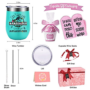KAIRA Mom Birthday Christmas Gifts -Tumbler Mugs Gifts Set For Mom From Daughter, Son, Husband -Gifts For New Mom,Wife, Women - Funny Mothers Day Presents - 12oz Mamasaurus Cup with Lid Straw (Mint)