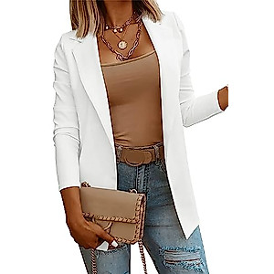 Womens Casual Long Sleeve Blazers Solid Color Knit Blazer Work Office Open Front Blazer Jacket White