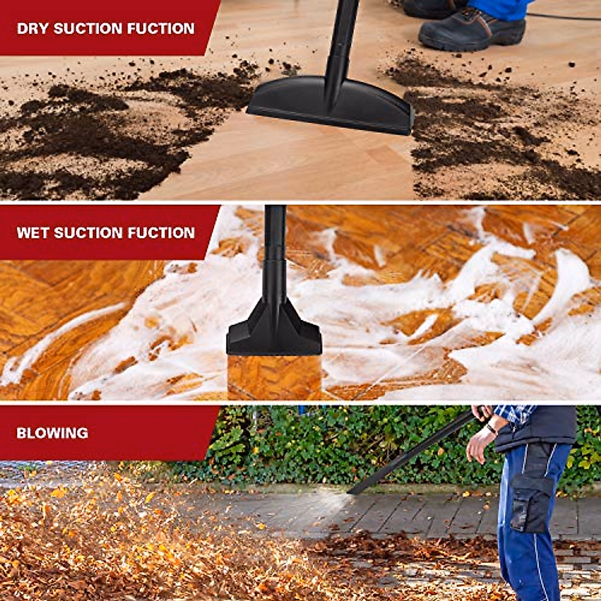 PORTER-CABLE Wet/Dry Vacuum 4 Gallon 4HP Stainless Steel Light Weight Portable, 3 in 1 Function with Attachments, Silver+Red