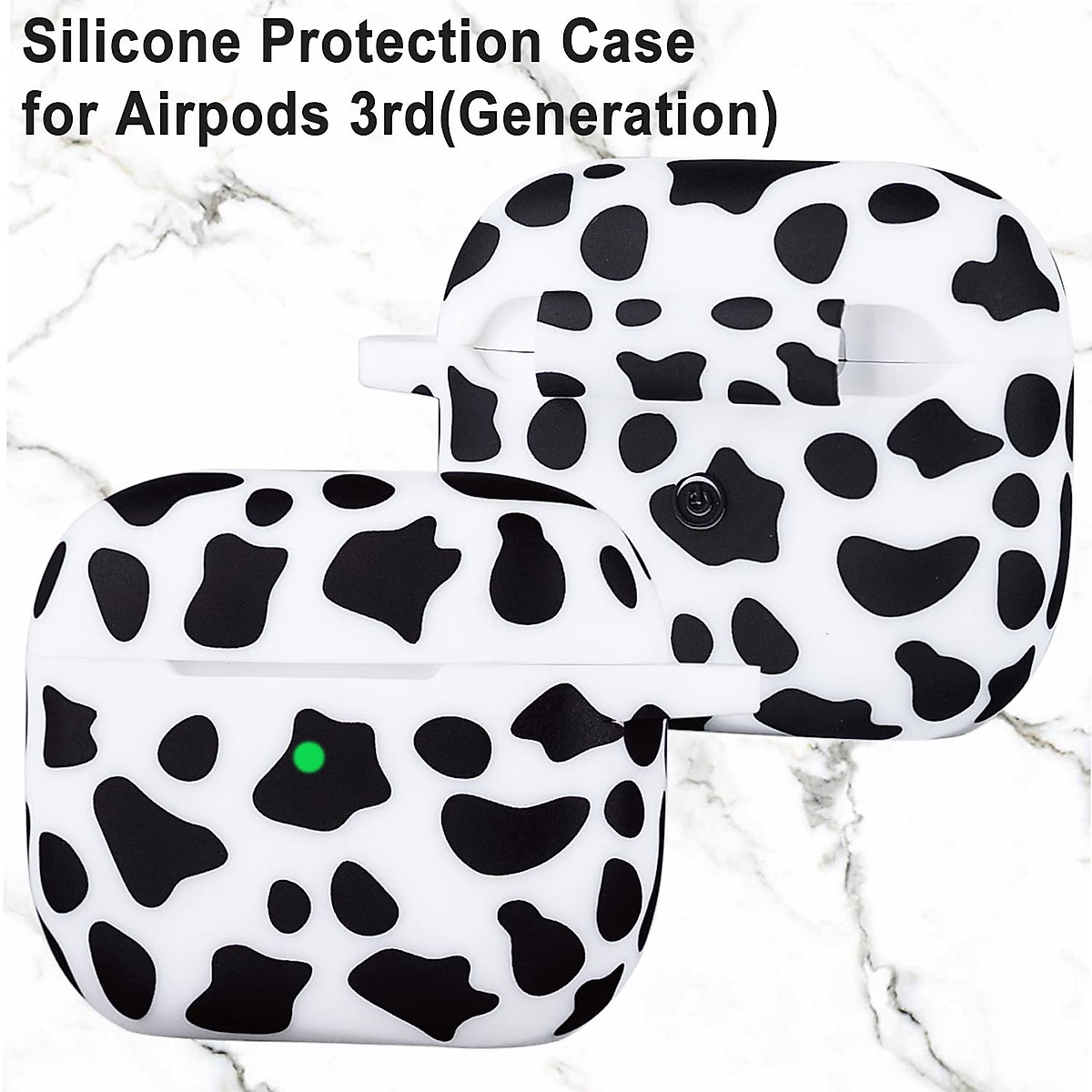 Silicone Cow Airpods 3 Case 2021, YOMPLOW Case Cover for Apple Airpods 3rd Generation Floral Print Soft Flexible Cover for Air Pod 3 Women Girls, Skin with Keychain - Black Cow