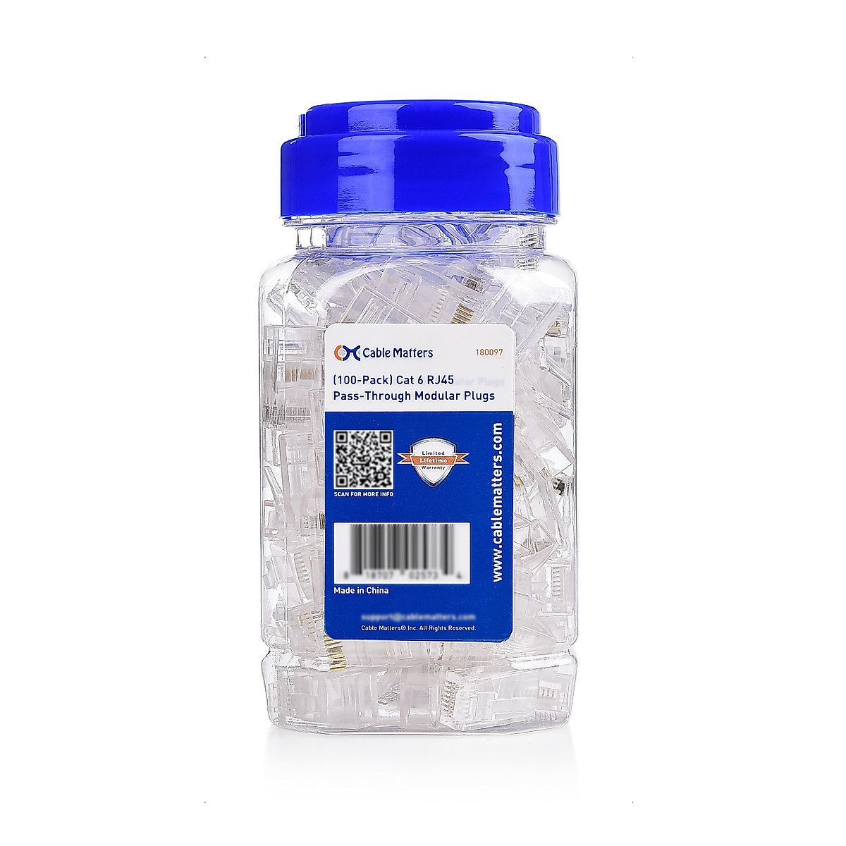 Cable Matters 100-Pack Pass Through RJ45 Modular Plugs for Solid or Stranded UTP Cable & 200-Pack RJ45 Strain Relief Boot in Black