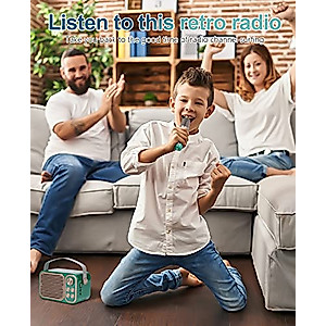 JIEFOCH Karaoke Machine for Kids & Adults, Portable Mini System with 2 Wireless Microphones & Bluetooth Connectivity,Sing Your Heart Out (Retro Green)