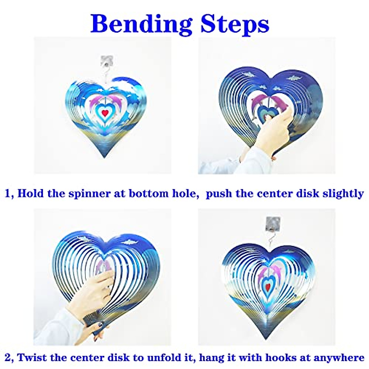 12" 3D Hanging Wind Spinners Windmills for The Yard Garden Decoration Large Metal Wind Chimes Sculptures Catchers Swivel Hooks Yard Haning Spinner Outdoor Indoor Crafts Pinwheel Lawn Art Home Decor