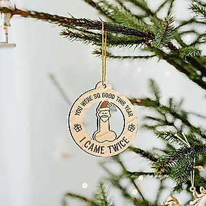 Funny Christmas Ornaments, Funny Wooden Penis Christmas Tree Ornament, Hanging for Car Pendant Mirror, Gag Rearview Gift for