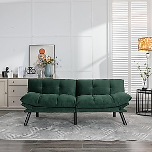 JDMYC Furniture Modern 71" Futon Sofa Bed, Velvet Small Sofa Couch Bed with 6 Support Legs, Sleeper Sofa, Loveseat for Living Room, Home Office, Bedroom, Small Spaces, Guest Room, Apartment (Green)
