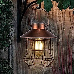 pearlstar Solar Lantern Outdoor Hanging Light-Vintage Solar Table Lamp with Warm White Bulb Design for Garden Yard Patio Decor(Copper）