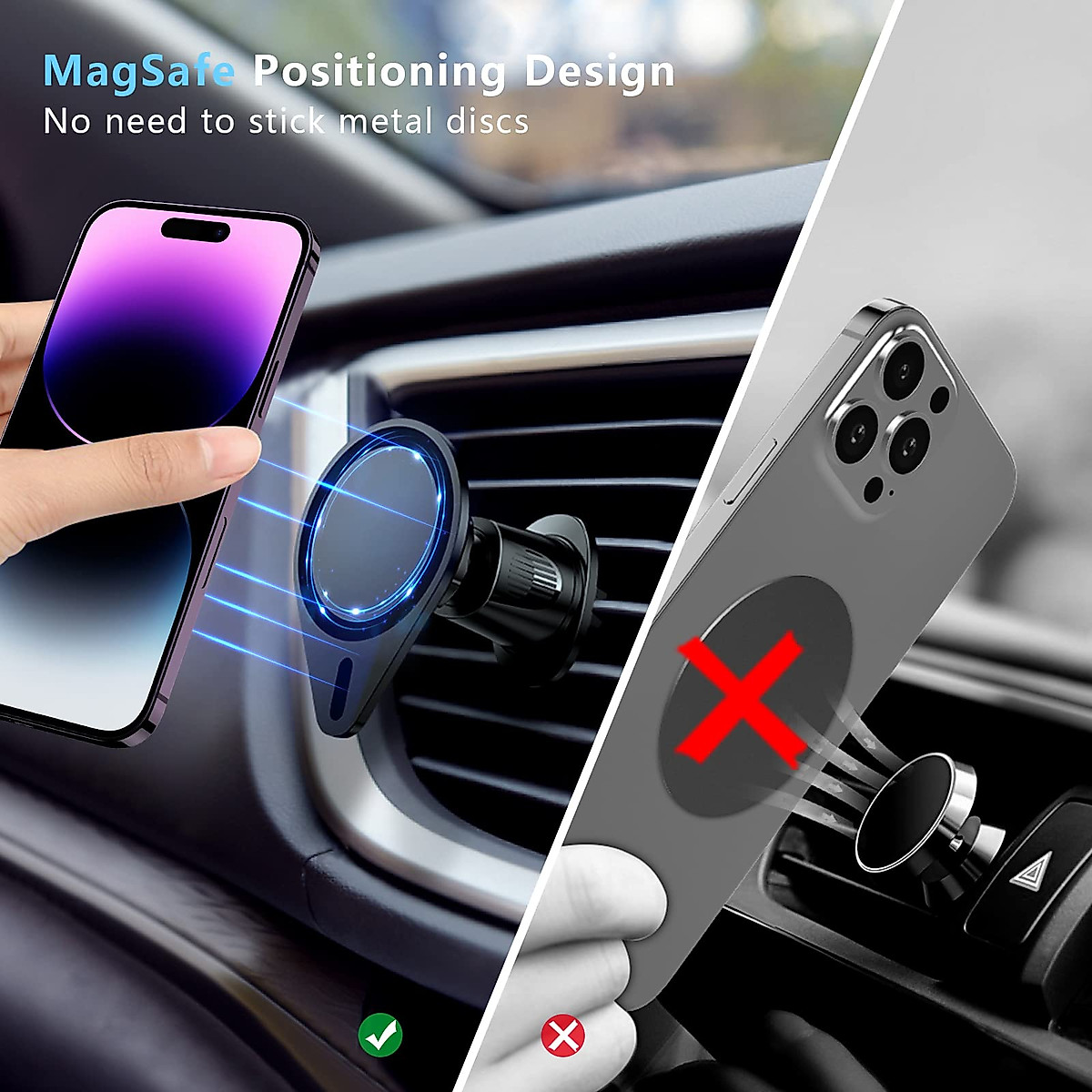 SUPERONE Mag Safe Car Mount Vent, Magnetic Car Holder for iPhone 15 14 13 12 Pro/Max/Plus/Mini, [Strong Magnet Strength] 360 Degrees Adjustable, Mag Safe Accessories