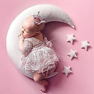 Yarstar 1+4pcs Newborn Photography Pillow Set Newborn Posing Photography Prop Moon Star Baby Picture Prop Newborn Photo Props for Babies Newborn Photography Props Baby Moon Nursery Pillow (A-White)