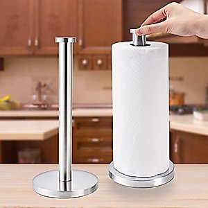 2Pack Stainless Steel Paper Towel Holder Countertop for One Hand Tear, Standing Paper Towel Holder with Non-Slip Base, Paper Towel Roll Holder for Kitchen Bathroom Countertop, Sliver 13.8"
