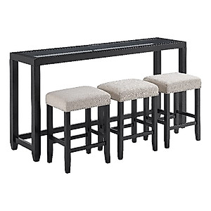 Martin Svensson Home Cordero 72" Glass Top Black Console Bar Table and 3 Stools Set