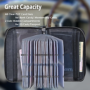 Large Credit Card Holder Wallet Genuine Leather Passport Holder 42 Card Slots (Black)