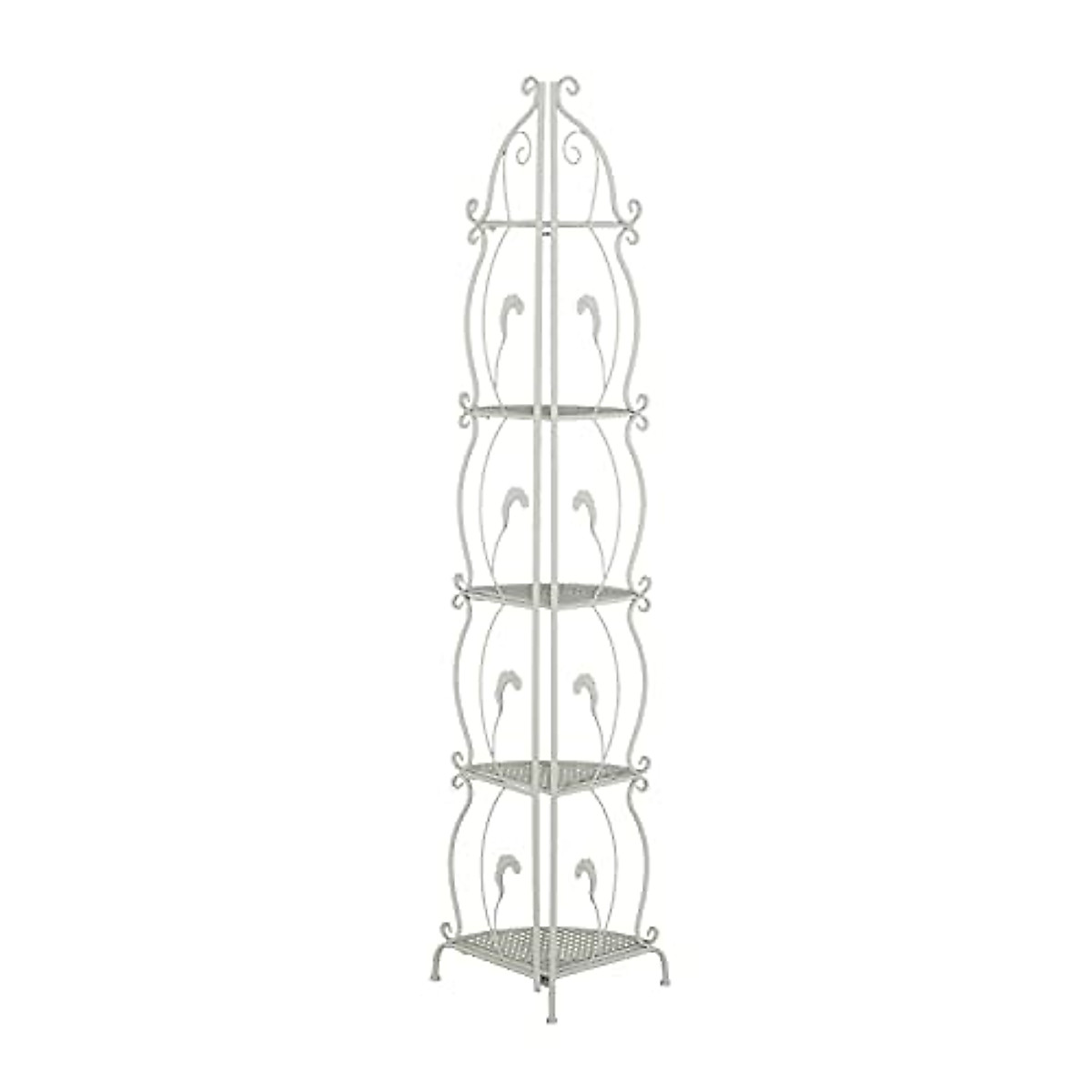 Deco 79 Metal Scroll Indoor Outdoor Tall Folding 5 Shelf Bakers Rack, 16" x 12" x 71", White