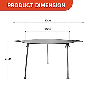 Keleday 15 Inch Korean BBQ Grill Pan Pre-seasoned Carbon Steel Paella Pan Camping Grill Griddle for Stove Top Flat with 3 Detachable Legs