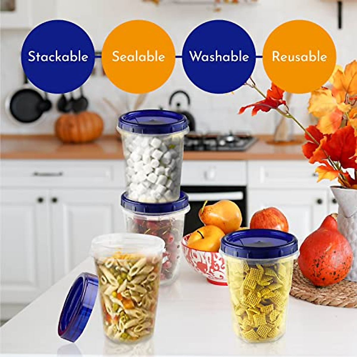 Soup Freezer Storage Containers With Twist Top lids [32 Oz - 9 Pack] Reusable Plastic Food Container with Screw On Lids, leak proof, Airtight, Stackable, Microwave Safe BPA Free