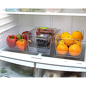Isaac Jacobs 3-Pack Large Clear Storage Bins with Handles, Plastic Organizer for Home, Room, Office, Fridge, Kitchen/Pantry Non-Slip Container Set, Food Safe, BPA Free (3-Pack, Large)