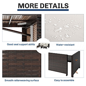 Meilocar Patio Furniture Set 3 Pieces, Outdoor Patio Sectional Sofa, Weaving Wicker Rattan All Weather Patio Seating Sofas with Cushion and Glass Coffee Table (Beige)