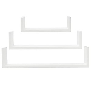 MELANNCO Floating U Shelves for Bedroom, Living Room, Bathroom, Kitchen, Nursery, Set of 3, White