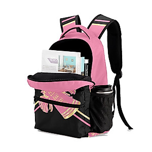 BigBigift Personalized Cheer Pink Black Cheerleaders Waterproof Backpack with Name Text for Women Men Gift, 12.2(L)x5.9(W)x16.5(H)inch