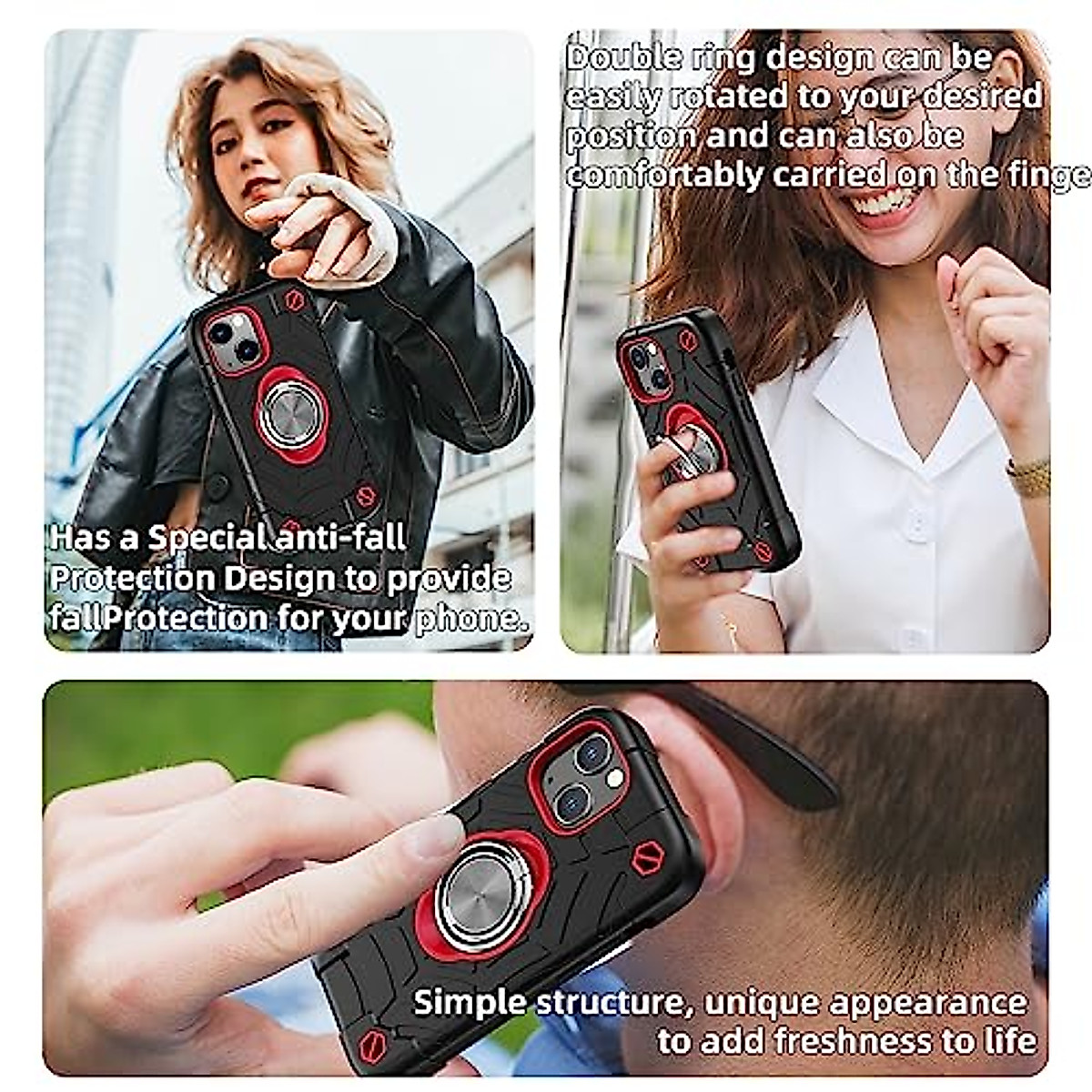 KCJ for iPhone 13 Mini case/iPhone 12 Mini case 5.4 Inch with Ring Holder, with 2 Pack Screen Protector + 1 Pack Camera Lens Protector,Heavy-Duty Military Grade Protector Cover. (Black+Red)