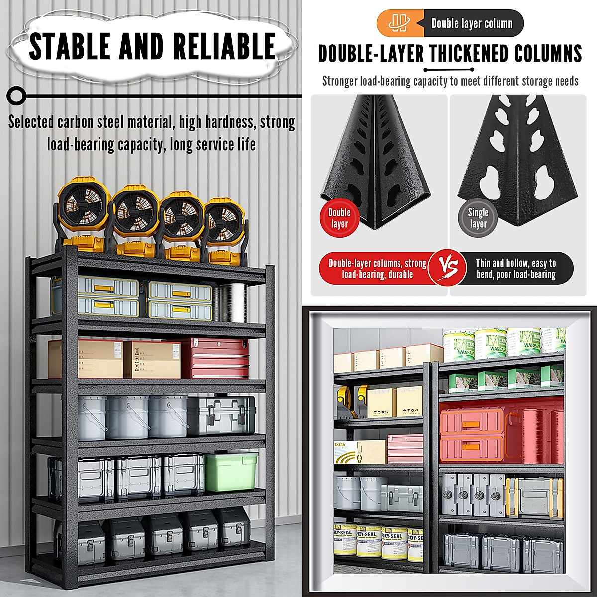 EQWZUPD Garage Shelving, Garage Storage Shelves, Metal Shelving, Single Layer Can Bear 200kg, Adjustable Layer Height, Heavy Duty Shelving for Home, Garage, Supermarket, Warehouse, Kitchen