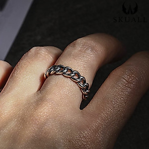 Jeulia Cuban Link Chain Band Rings Sterling Silver Knotted Curb Rings for Men Womens Wedding Jewelry Engagement Anniversary with Gift Box (Link Chain, 7)