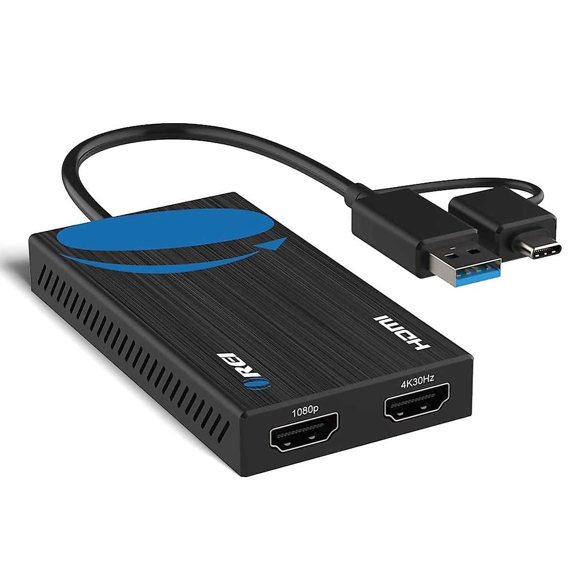 OREI SplitExtend HDMI Splitter Extended Display for Dual Monitor - Multi-Monitor Display 3 Separate Screens - USB A & USB-C Adapter to HDMI 2.0, 4K@30Hz Output 1, 1080p Output 2 for Windows, Mac OS G