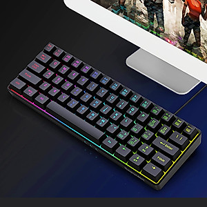 Snpurdiri 60% Gaming Keyboard,RGB Compact Small Wired Office Membrane Keyboard for Windows Laptop PC Mac - Black