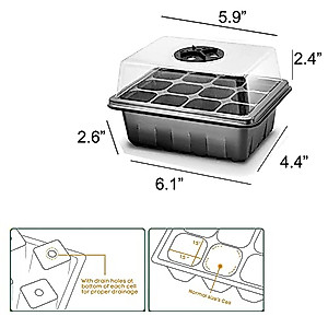 QHC KOCK Seed Starter Tray Seedling Tray (12 Cells Per Tray) Humidity Adjustable Plant Seed Starting Kit with Dome and Base Greenhouse Grow Trays for Plant Growing Starting 5 Packs Black