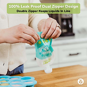 WeeSprout Double Zipper Reusable Food Pouches, Perfect for Babies & Toddlers, Freezer & Dishwasher Safe (Original, 7 Fl Oz + Pouch Filler)
