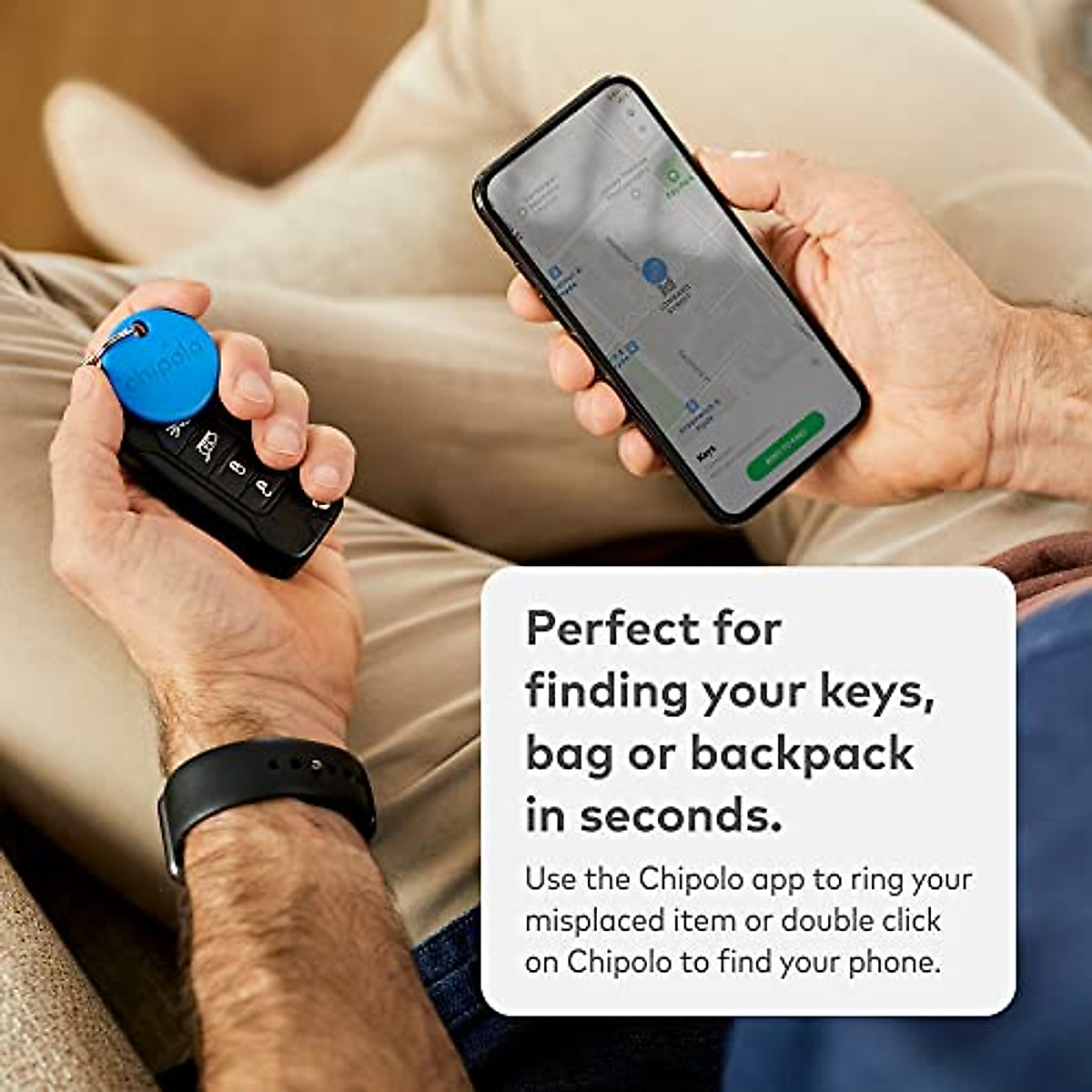Chipolo ONE (2020) - 1 Pack - Key Finder, Bluetooth Tracker for Keys, Bag, Item Finder. Free Premium Features. iOS and Android Compatible (Blue)