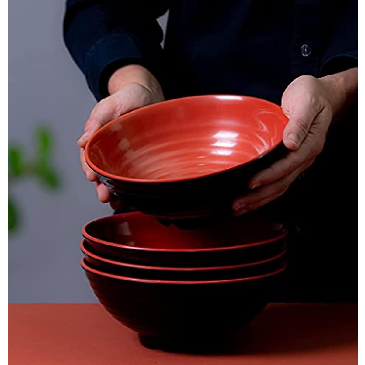 VALLENWOOD 4 set, 16 pieces. Ramen Bowl Set, Asian Japanese soup with Spoons Chopsticks and Stands, Restaurant Quality Melamine, Large 37 oz for Noodles, Pho, Noodle, Udon, Thai, Chinese dinnerware.