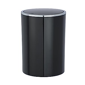 WENKO Inca Trash Can with Lid, Waste Bin with Swing Lid, Small Trash Can, Mini Trash Can, Small Garbage Can, Small Waste Basket, 1.3 Gal, Ø 7.28 x 10.04 in, Black