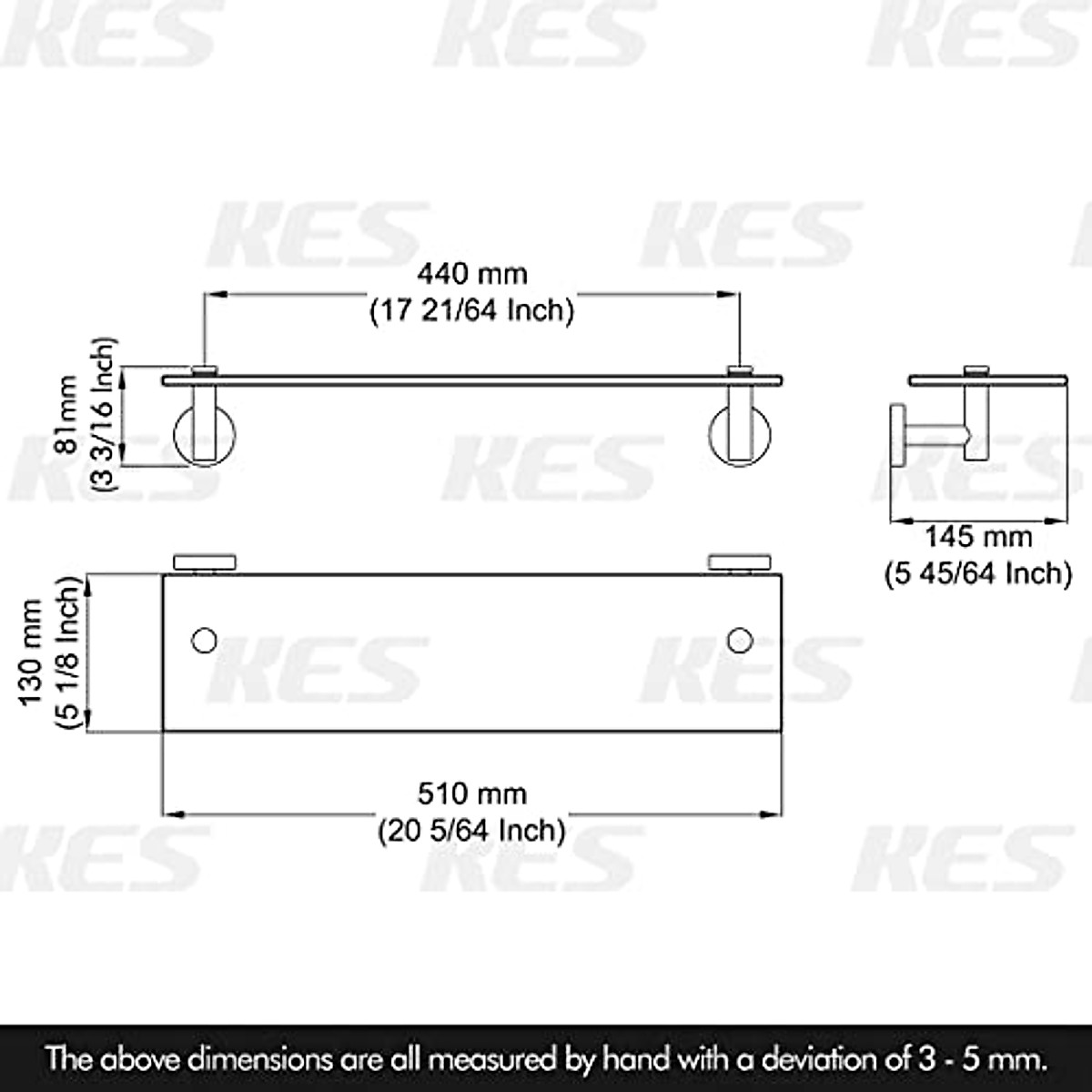 KES Bathroom Glass Shelf Rectangular 20-Inch Floating Glass Shelves 2 Pack with Rustproof Stainless Steel Brackets Wall Mounted Brushed Finish, A2021-2-P2