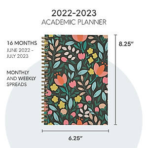 Academic Planner Yearly Monthly Weekly Daily Large Calendar Organizer by Bright Day Spiral Bound Dated Agenda Flexible Cover Notebook, June 2022 - July 2023, 8.25 x 6.25, Black Floral