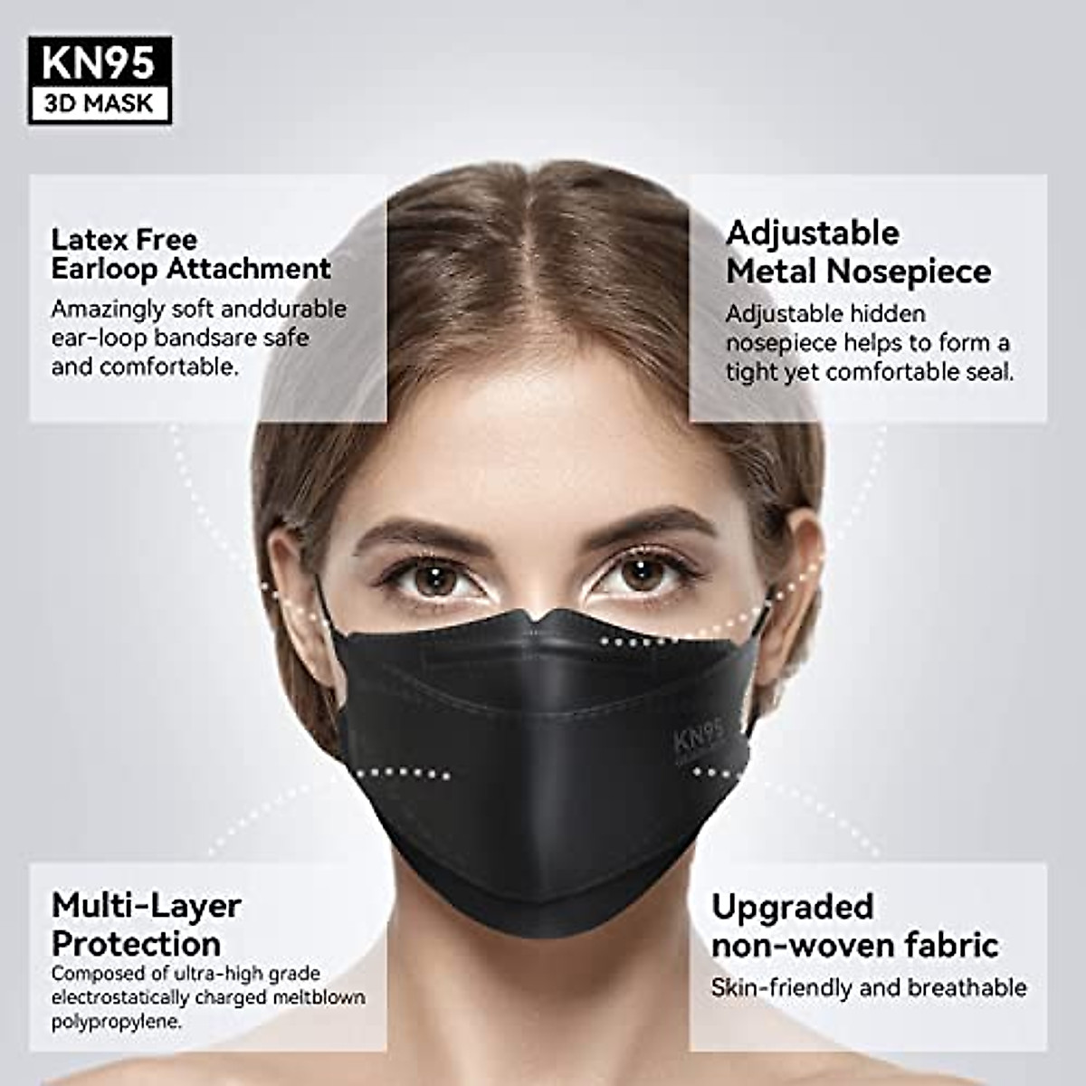 Keangs KN95 Face Masks 100 Pack, Breathable Protective Disposable Mask For for Adults And Teens, Black