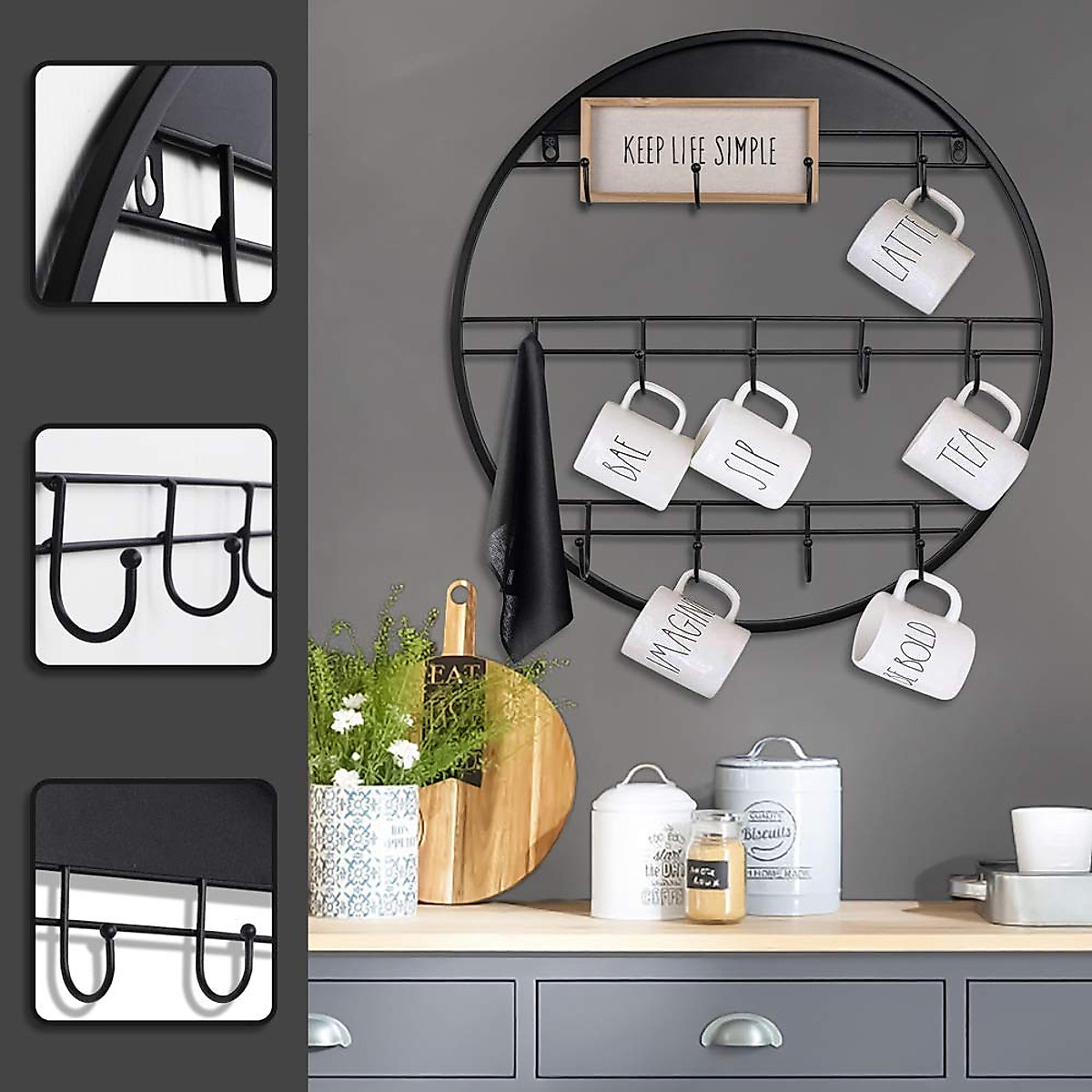AJART Coffee Mug Rack (22.8"/13 Hooks) Large Organizers and Storage Coffee Mug Holder Wall Mounted