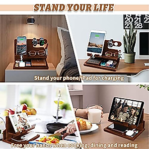 Gifts for Men Wood Phone Docking Station for Men Nightstand Organizer Gifts for Dad Charging Station Cell Phone Stand Desk Organizer Gifts for Husband Boyfriend Brother Son