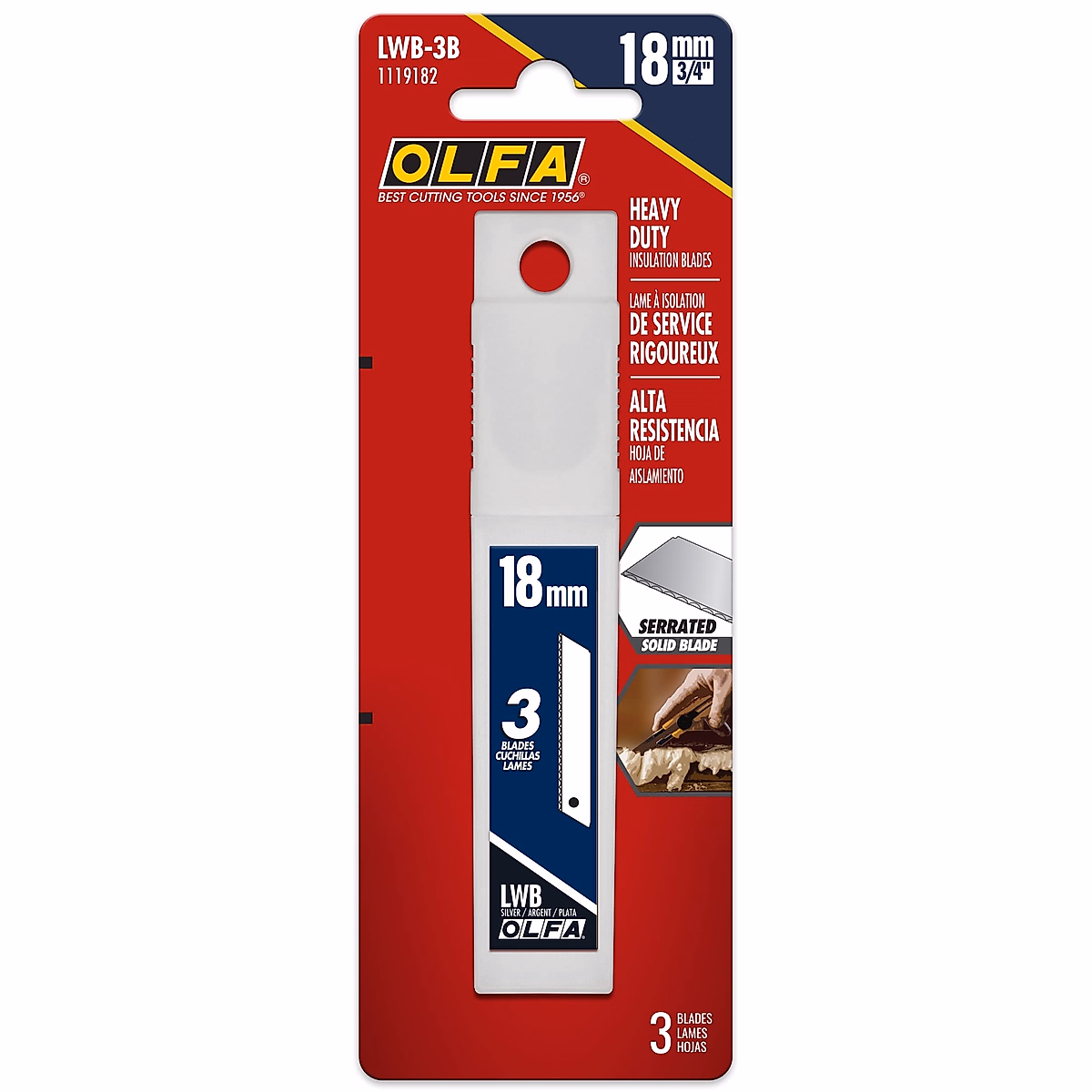 OLFA 18mm Heavy Duty Serrated Insulation Blades, 3 Blades (LWB-3B) - Steel Utility Knife Replacement Blades, Fits any 18mm Utility Knife