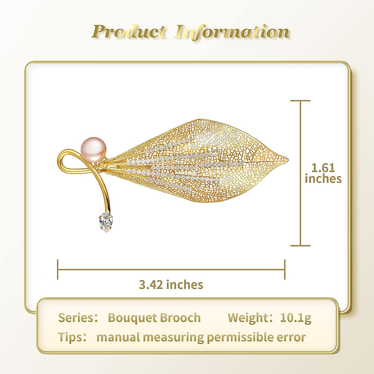 QEEHIR-Mosaic000001 Brooch, Rose Gold Pearl, cubic zirconia