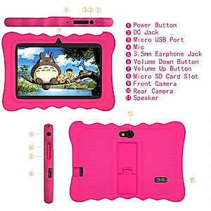 WECOOL Kids Tablet 7 inch Android, Quad Core Processor, 2GB RAM+16GB ROM, Educationl, Games, WiFi, Bluetooth, Dual Camera, IPS HD Display, Kid-Proof Case- Pink