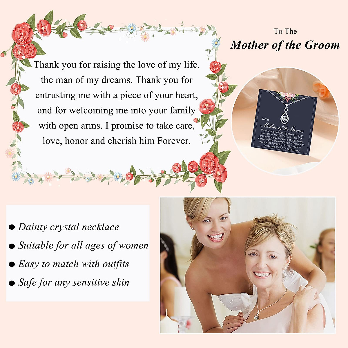Sincere Mother of The Groom Gifts from Bride, Infinity Heart Mother of The Groom Necklace Mothers Day Gifts for Mom Mother of the Groom Jewelry Birthday Gifts Wedding Gifts